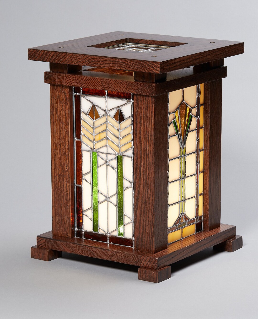Dark Oak Prairie Style Stained Glass Table Lamp - Etsy