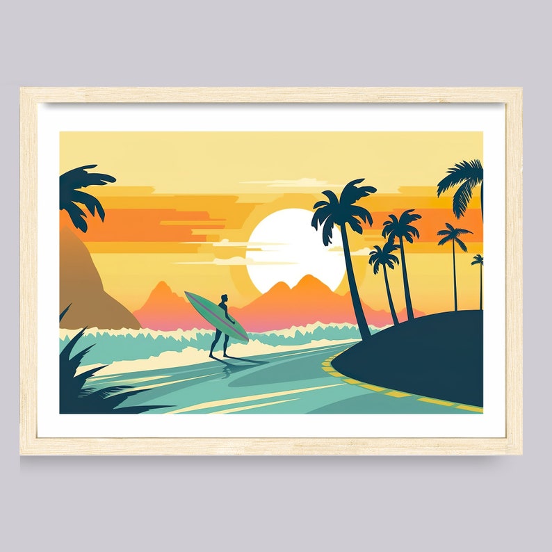 Island Surfer Sunset, Surf Poster, Surfboard Wall Art, Vintage Surf ...