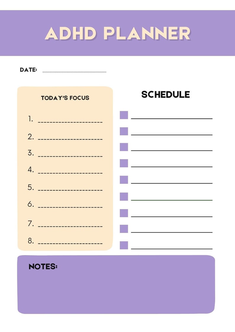 Printable Minimalistic ADHD Planner -purple - Etsy