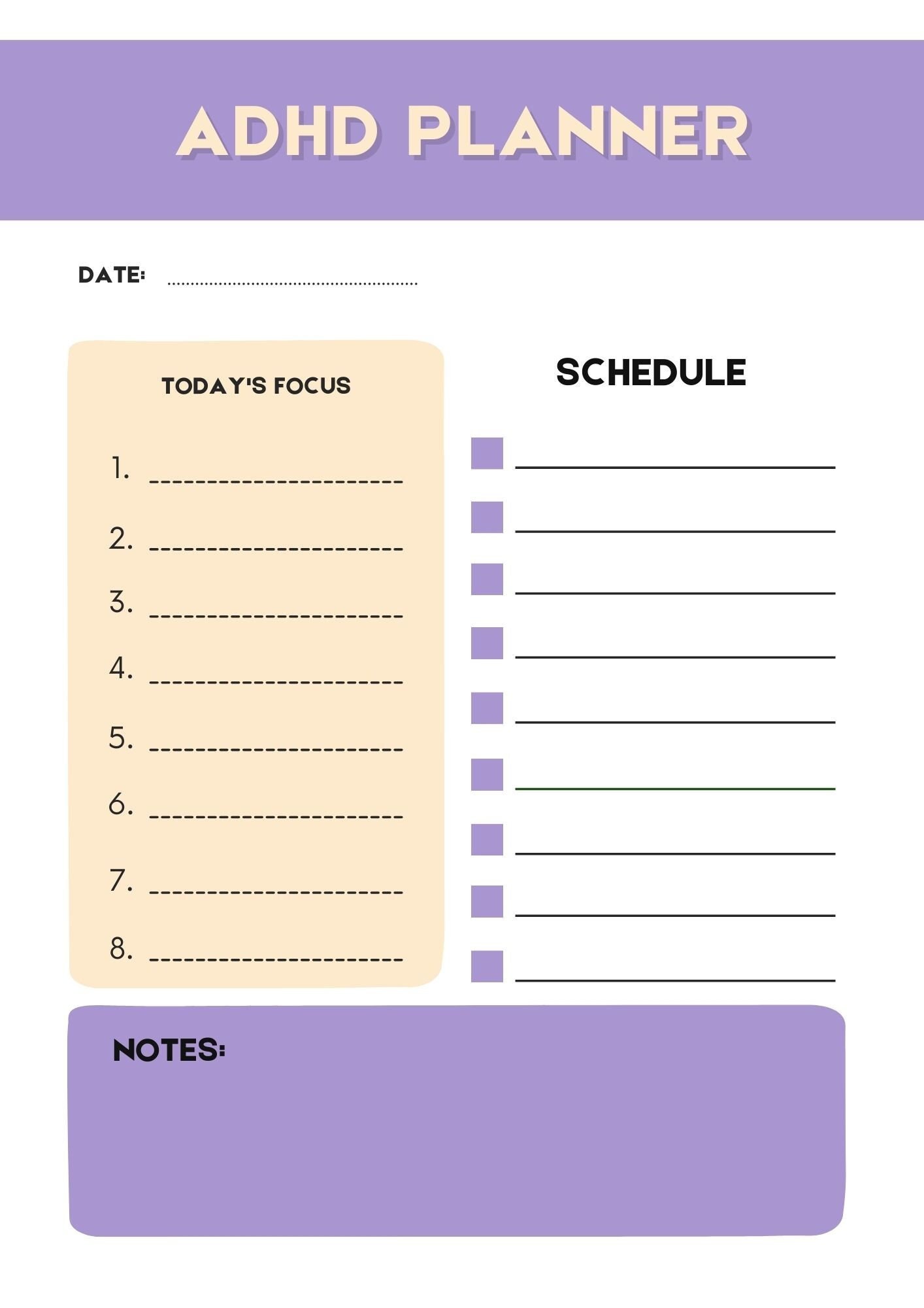 Printable Minimalistic ADHD Planner -purple - Etsy