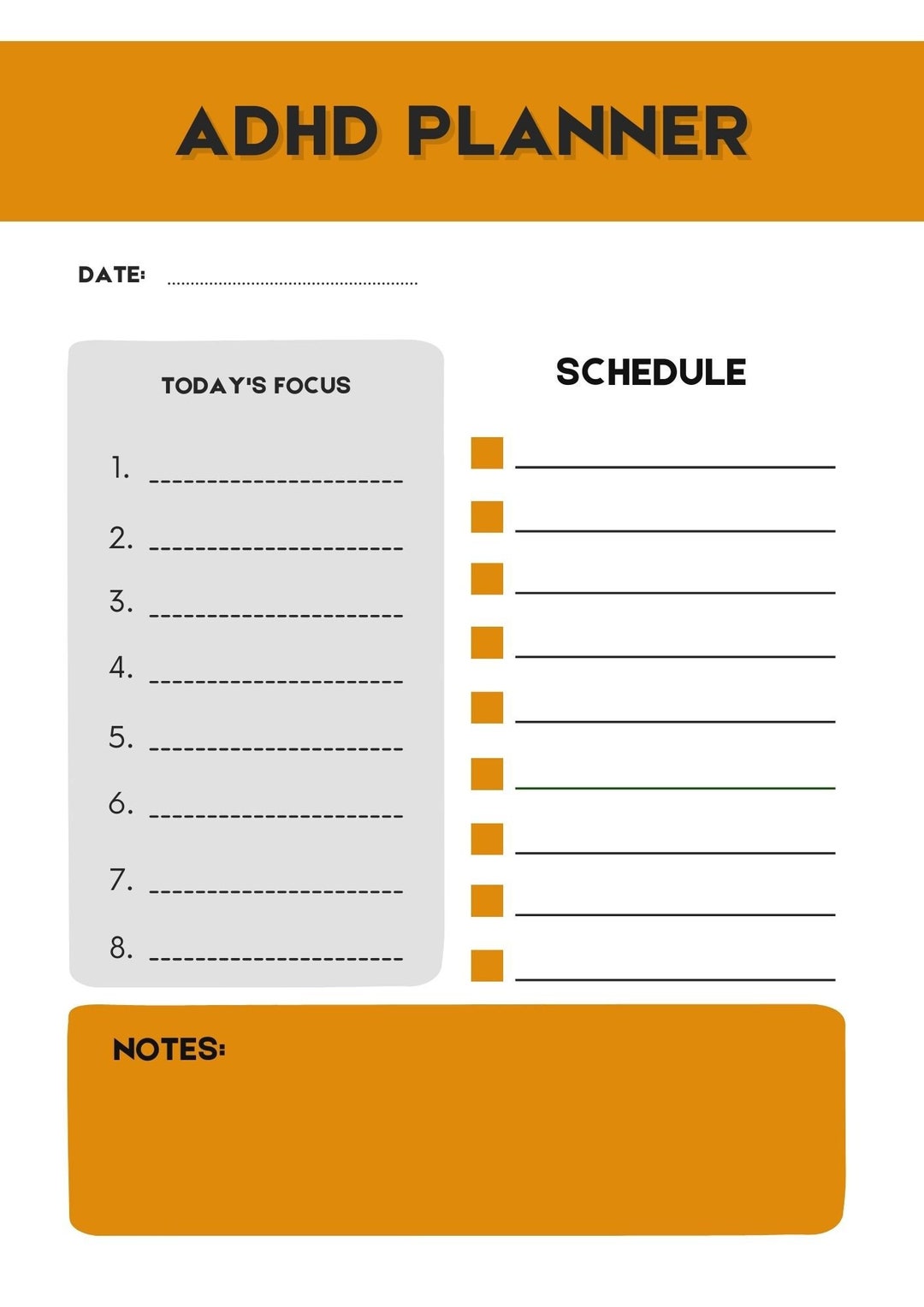 Printable Minimalistic ADHD Planner - Orange - Etsy