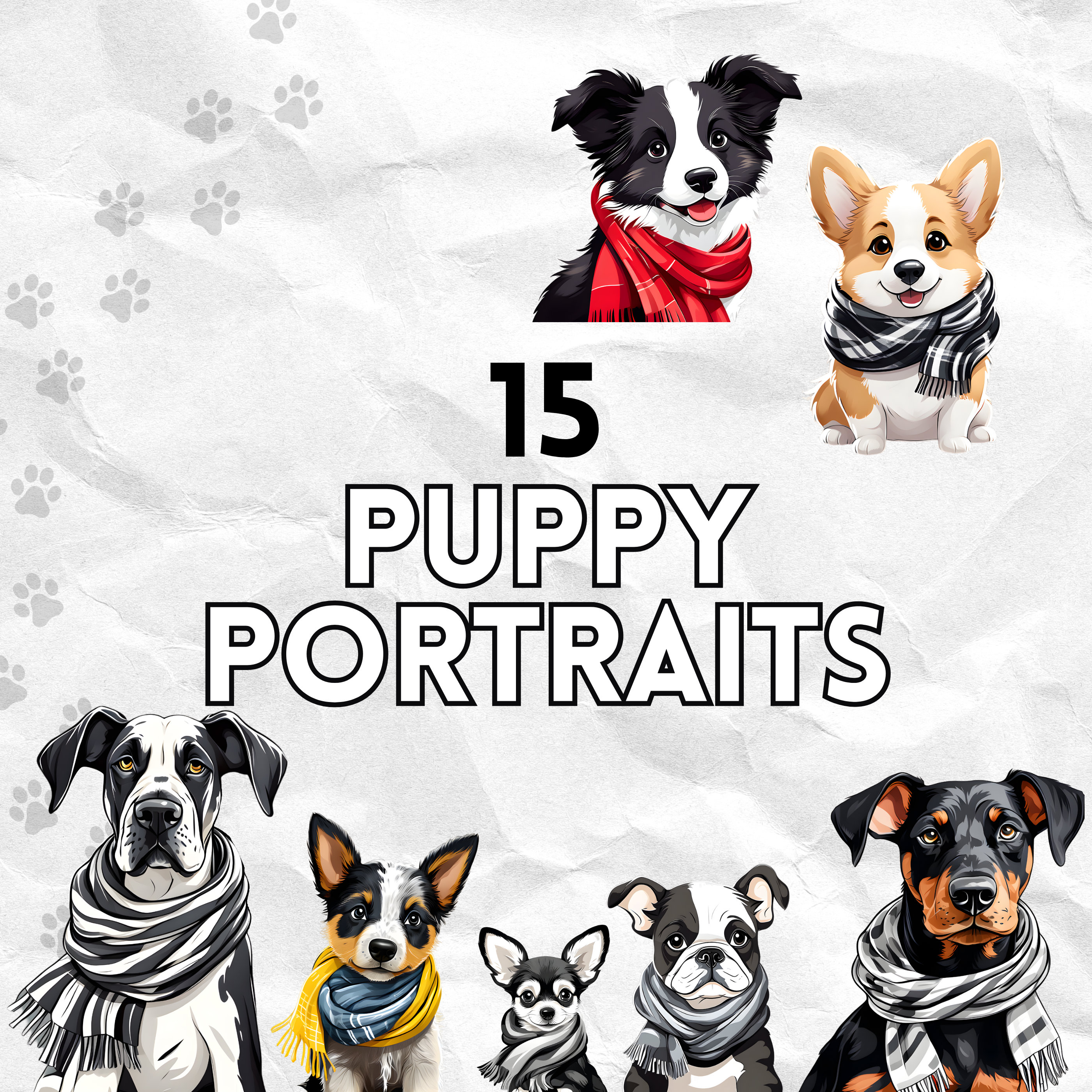 15 Christmas Puppy Designs, Puppy Wearing Scarf SVG, Cute Puppy Bundle ...