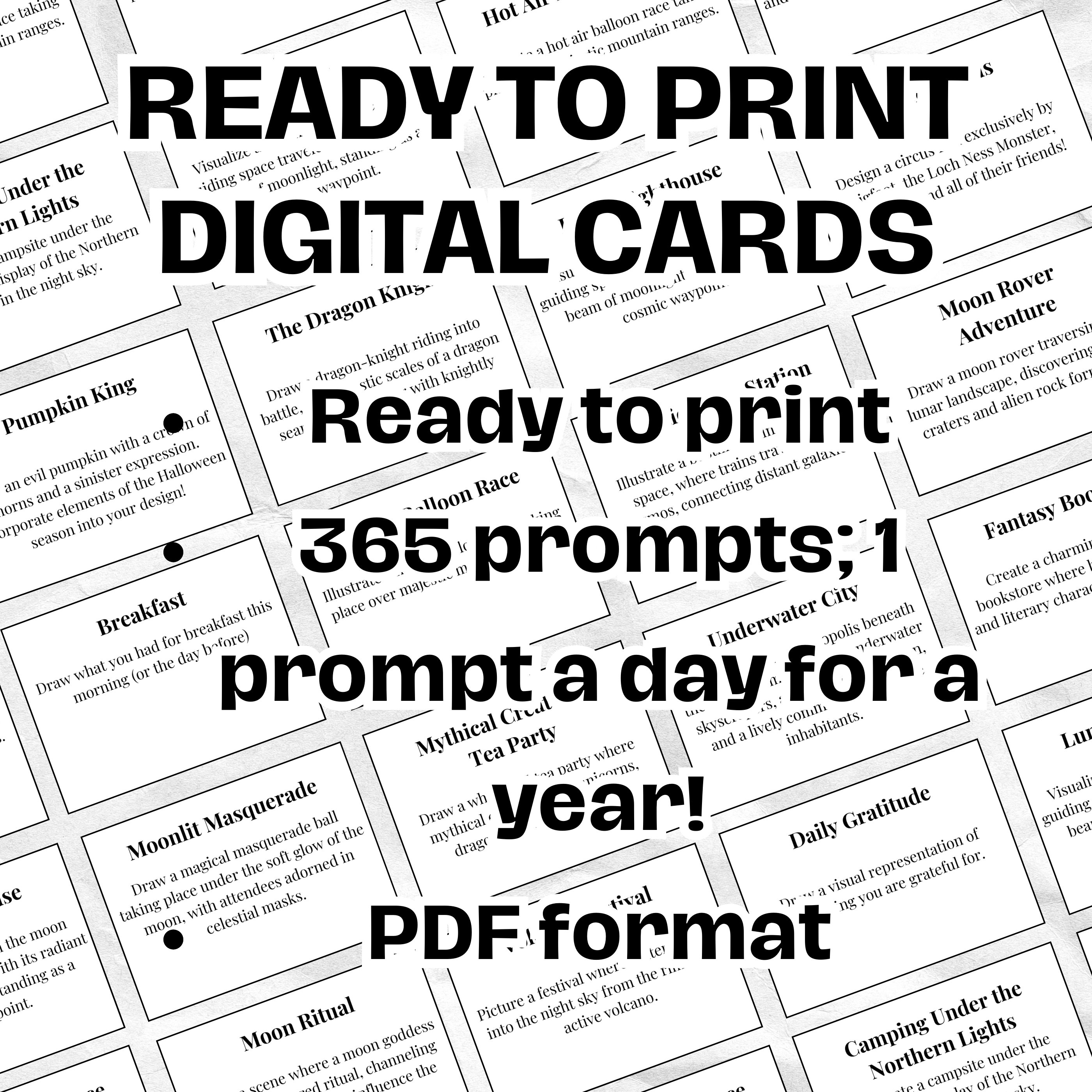 365 Creative Drawing Prompts, Digital Download, Ready to Print Cards ...