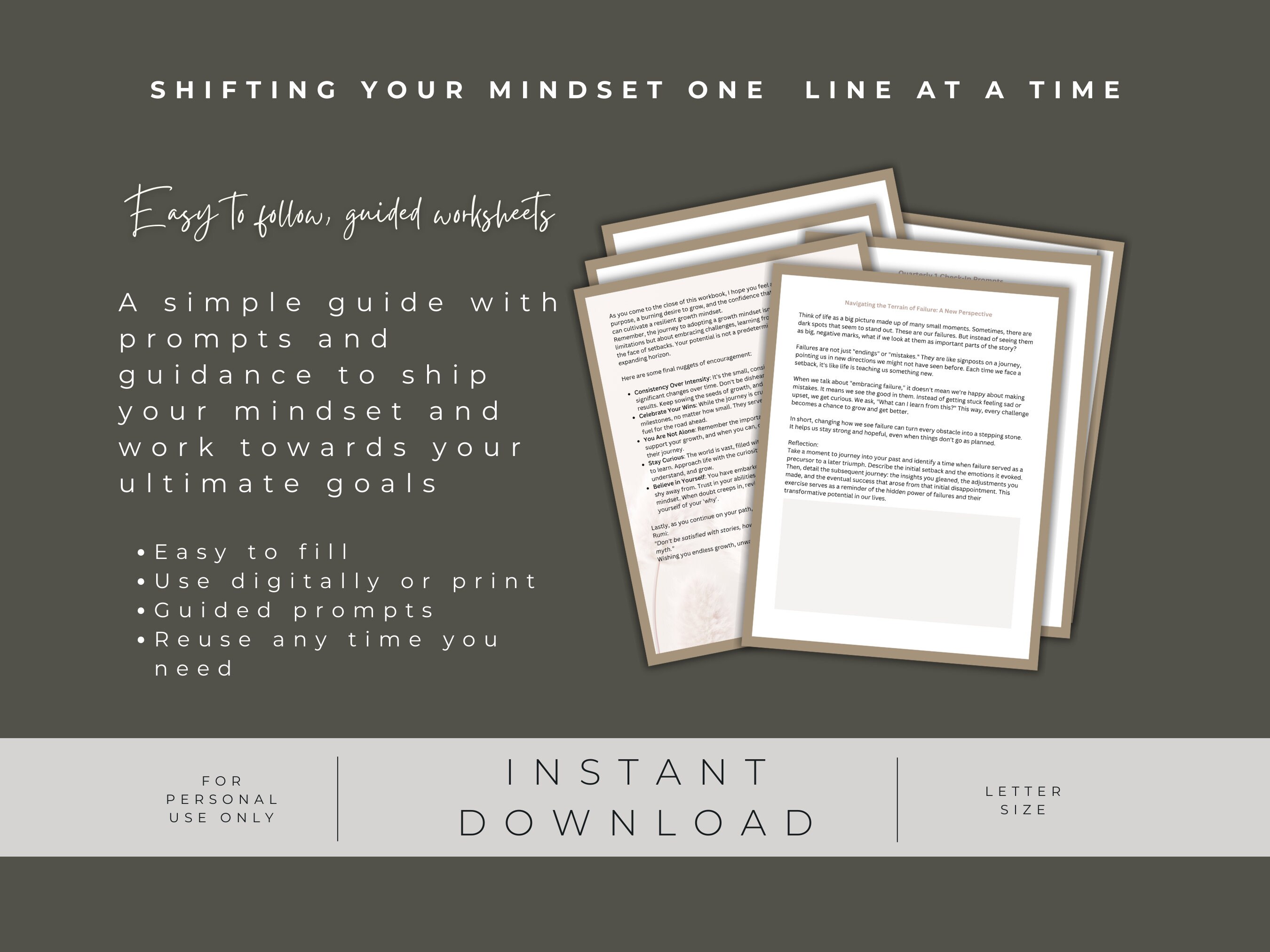 Mindset Guided Worksheet, Goal Setting, Quarter Worksheets, Digital ...
