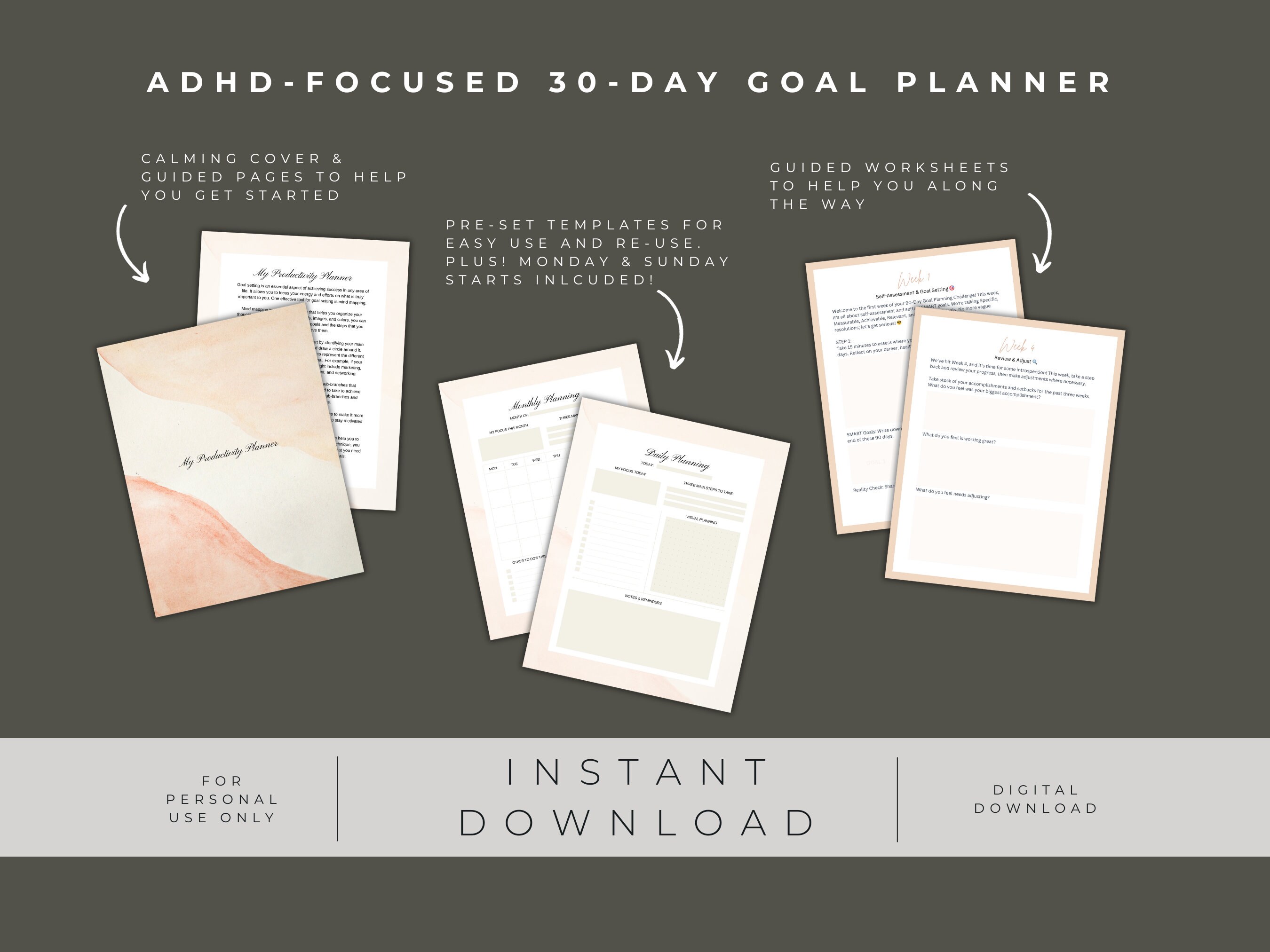 Adhd-focused 30-day Goal Setting & Productivity Planner Worksheet ...