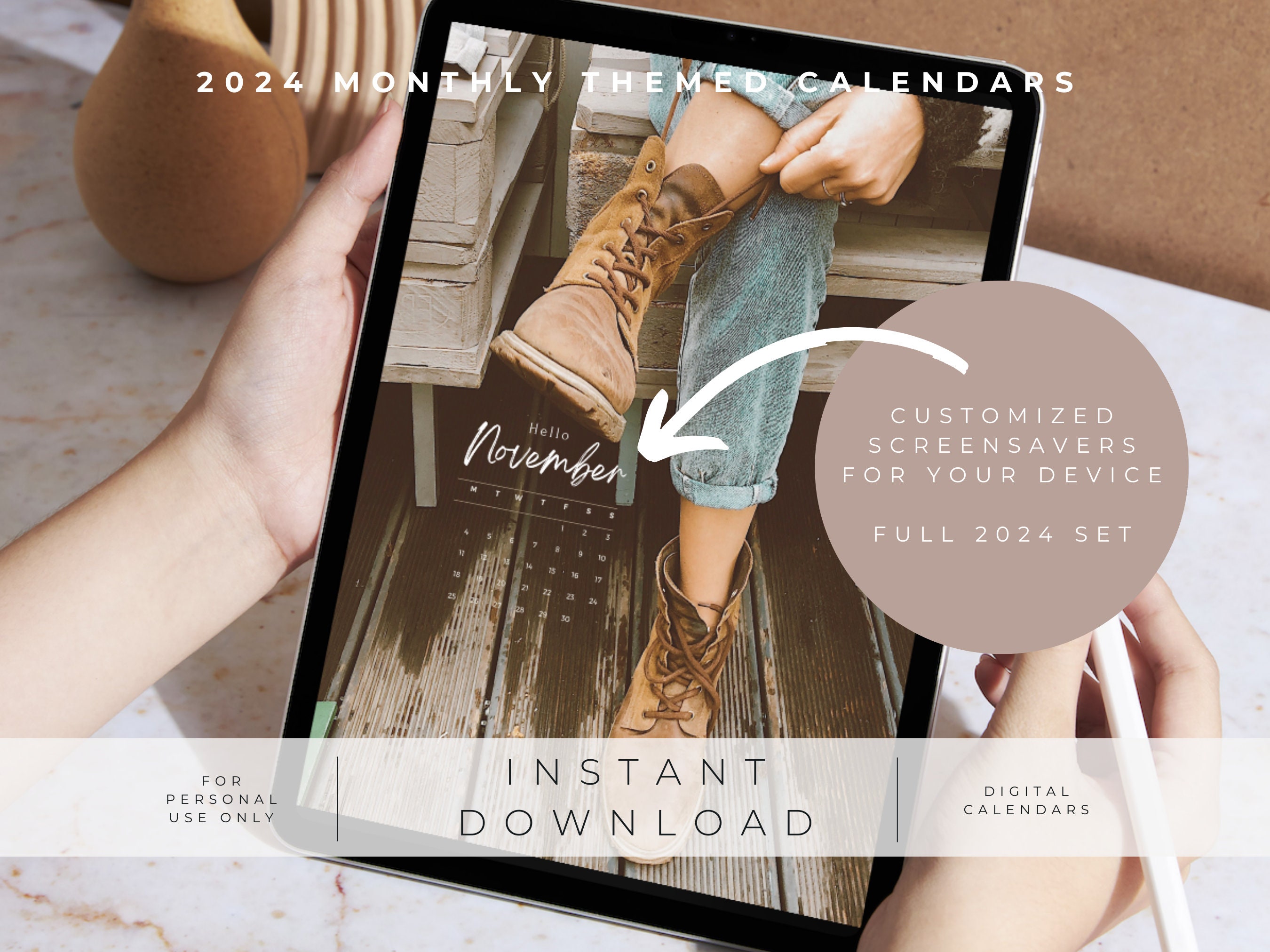 2024 Calendar Wallpaper for Ipad, Smartphone, 12 Month Digital Seasons ...