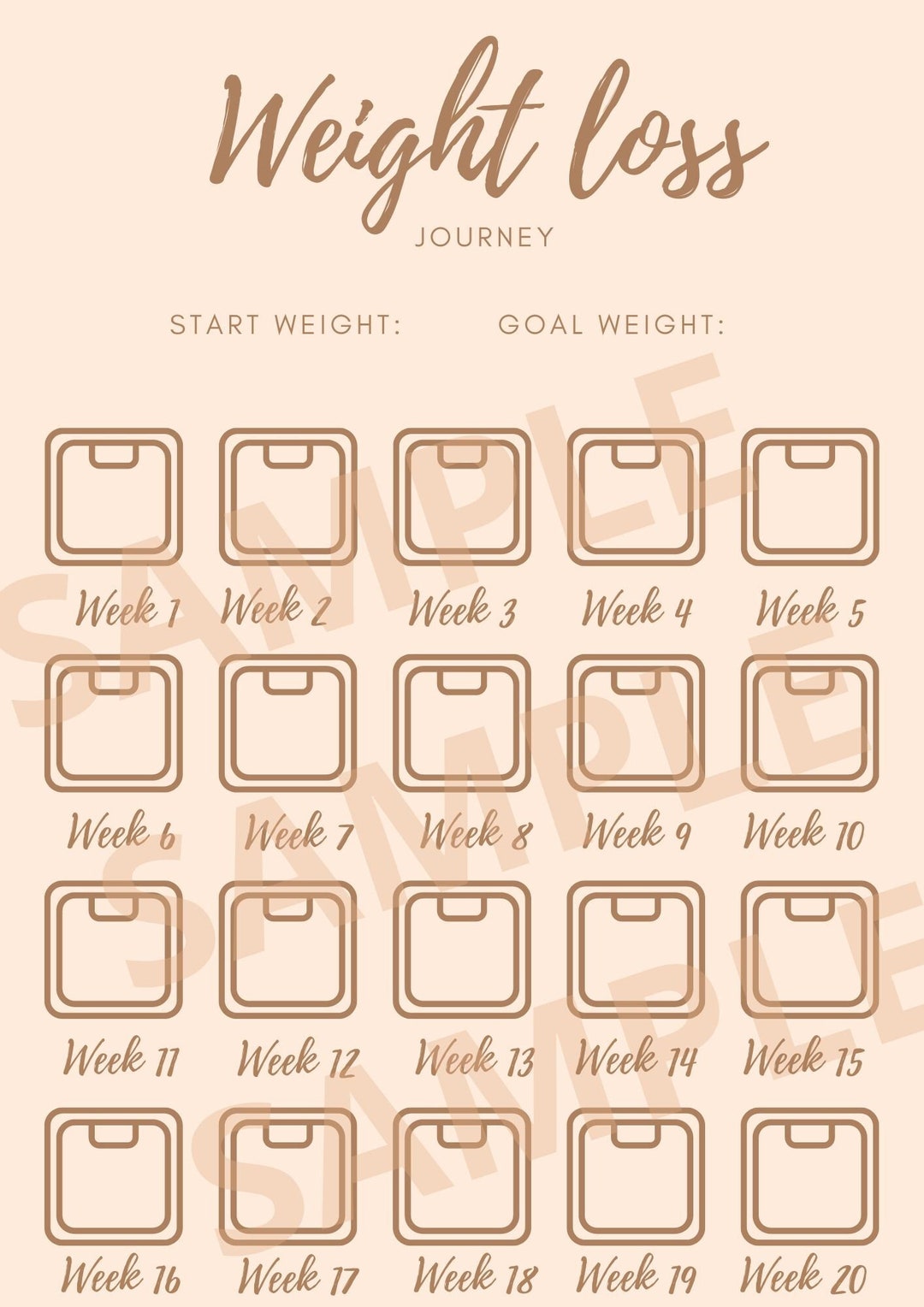 My 20 Week Journey | PRINTABLE | Weight Tracker | Weight Loss Coloring ...