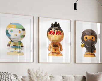 Physical Print Hypebeast Toys Poster Set of 3 Black Gold Hypebeast ...