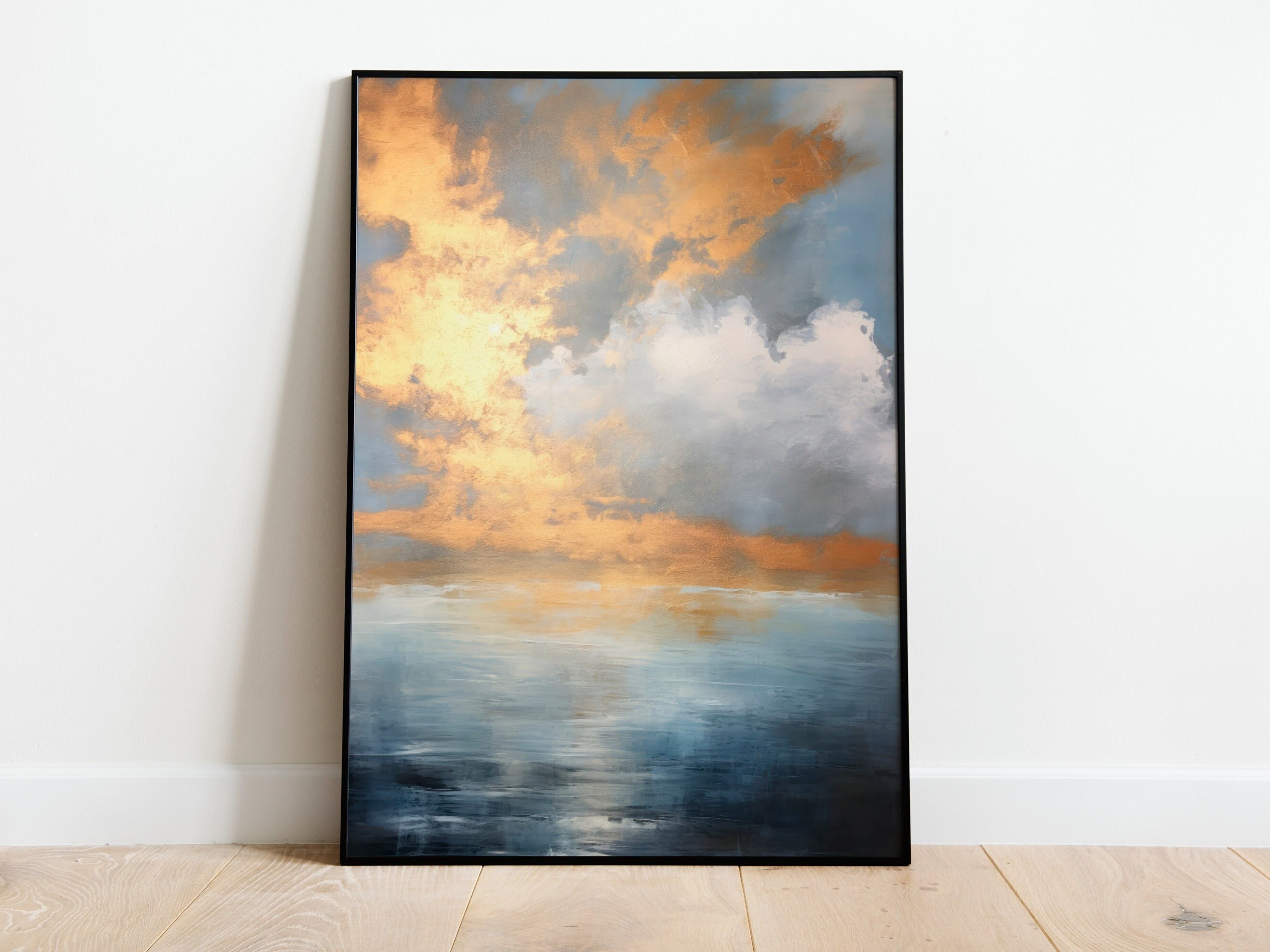 Dark Blue and Gold Abstract Art Ocean Art Contemporary Art Landscape ...