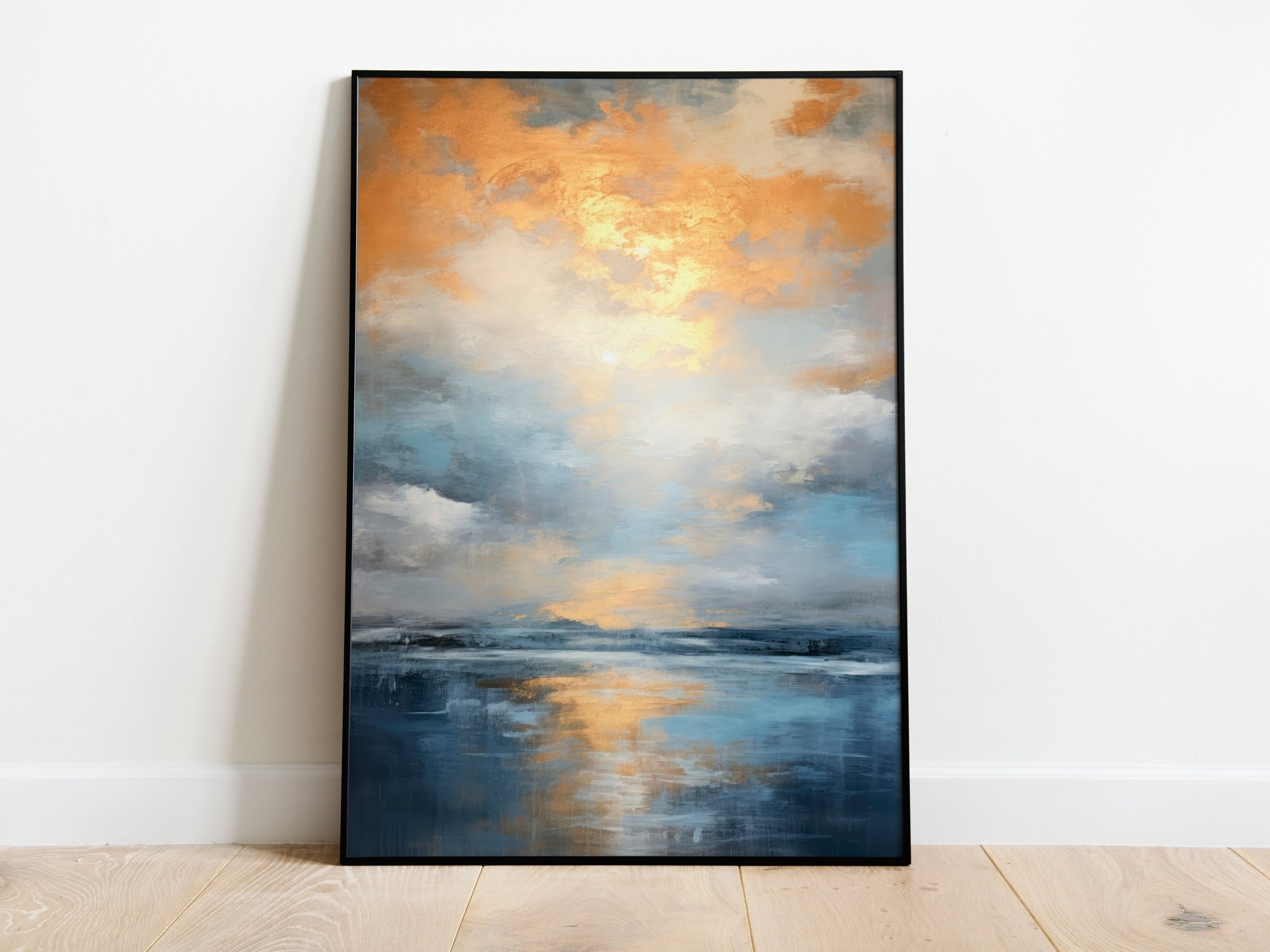 Dark Blue and Gold Abstract Art Ocean Art Contemporary Art Landscape ...
