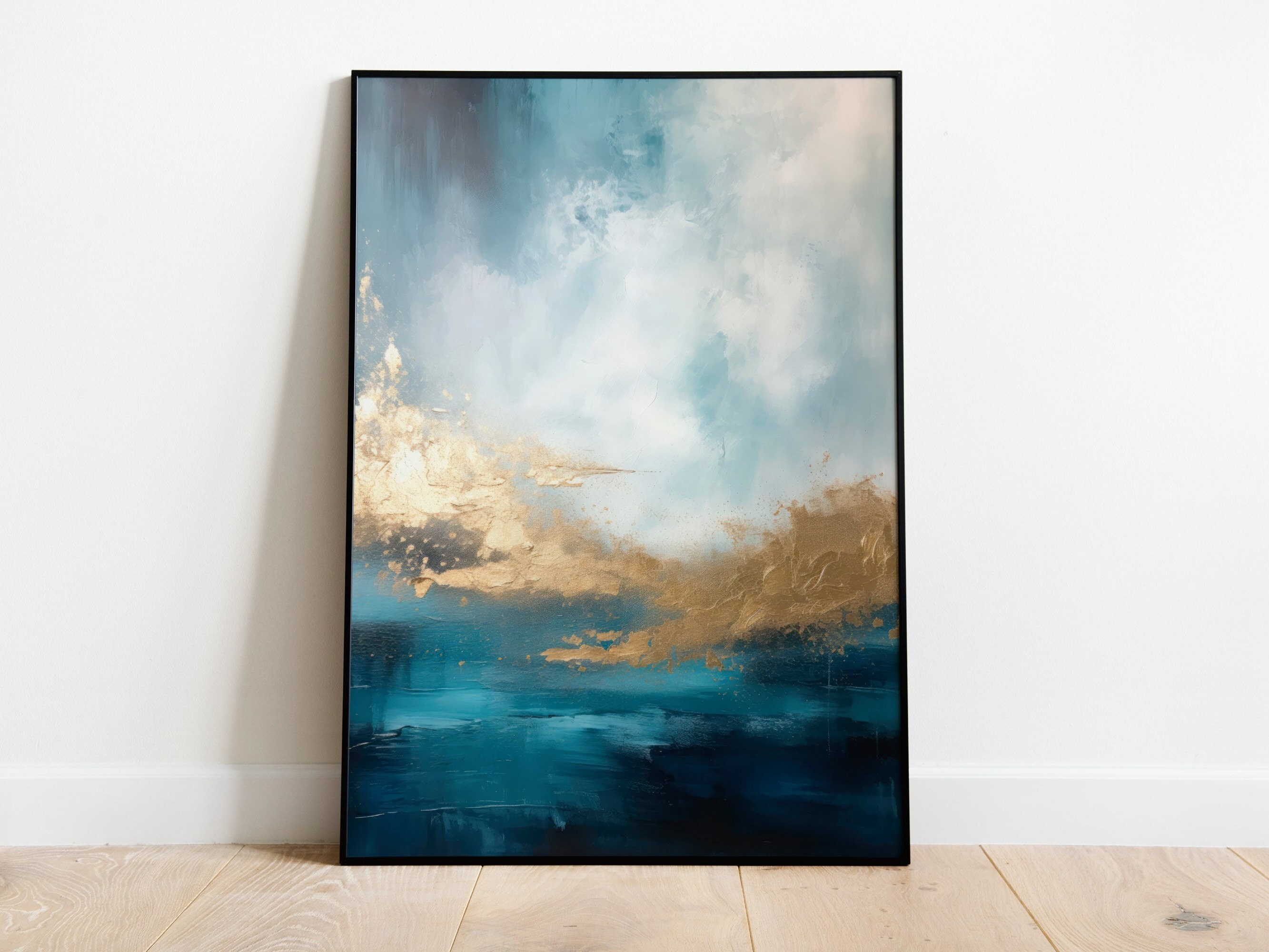 Dark Blue and Gold Abstract Art Contemporary Art Ocean Painting Large ...