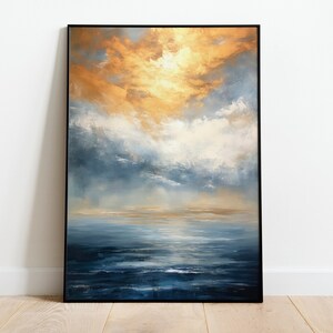 Dark Blue and Gold Abstract Art Ocean Art Contemporary Art Landscape ...