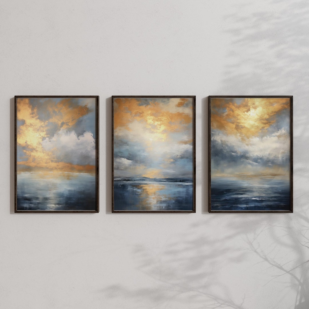 Dark Blue and Gold Abstract Art Ocean Art Contemporary Art Landscape ...