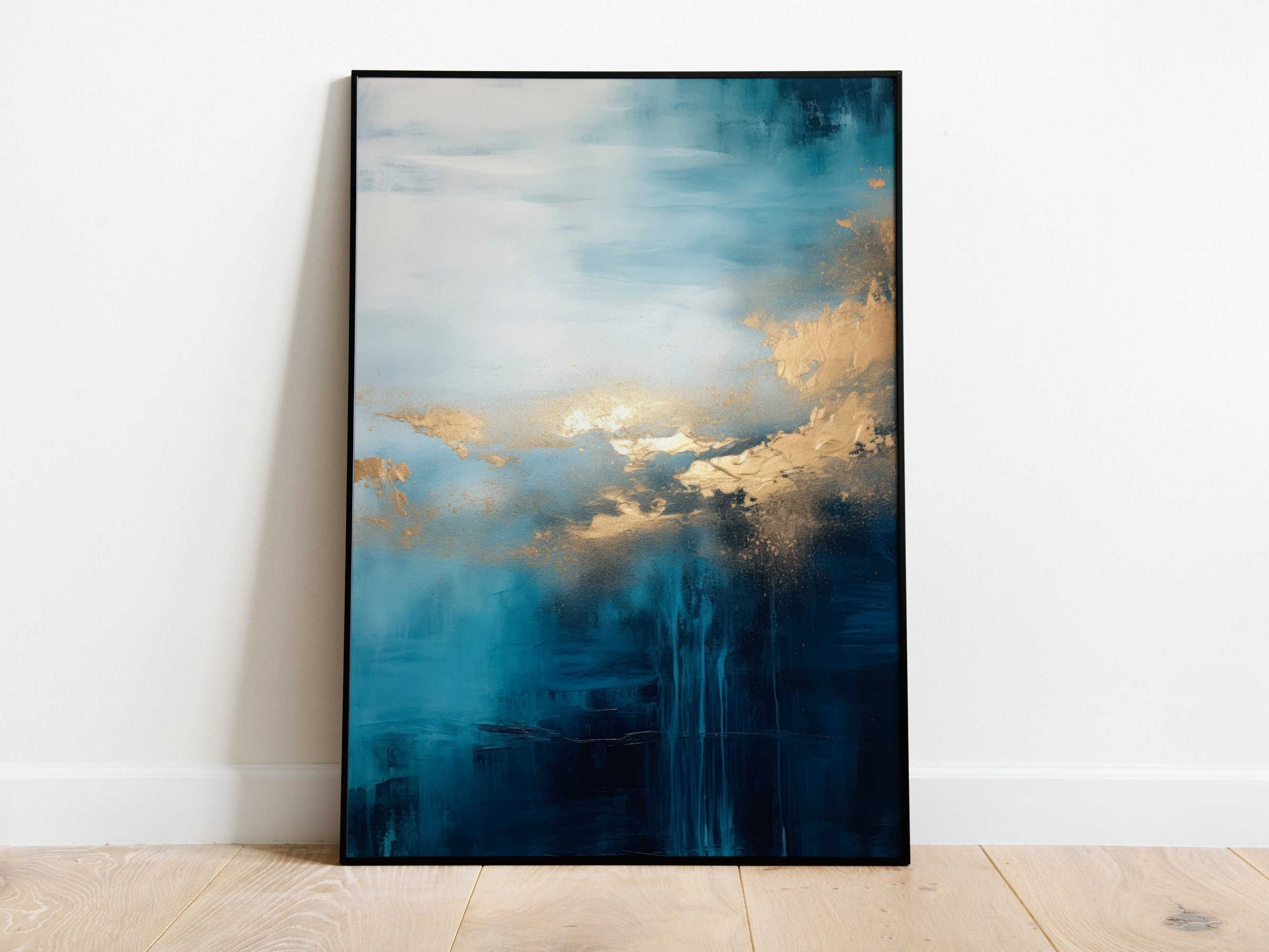 Dark Blue and Gold Abstract Art Contemporary Art Ocean Painting Large ...