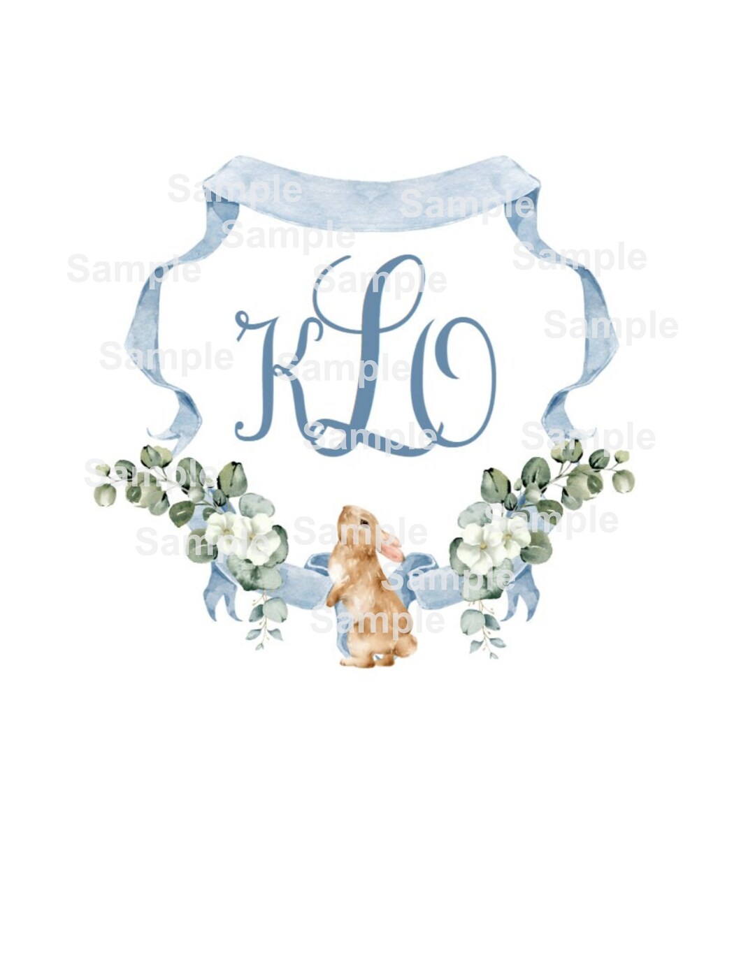 Instant Download Blue Watercolor Floral Bunny Monogram Crest - Etsy