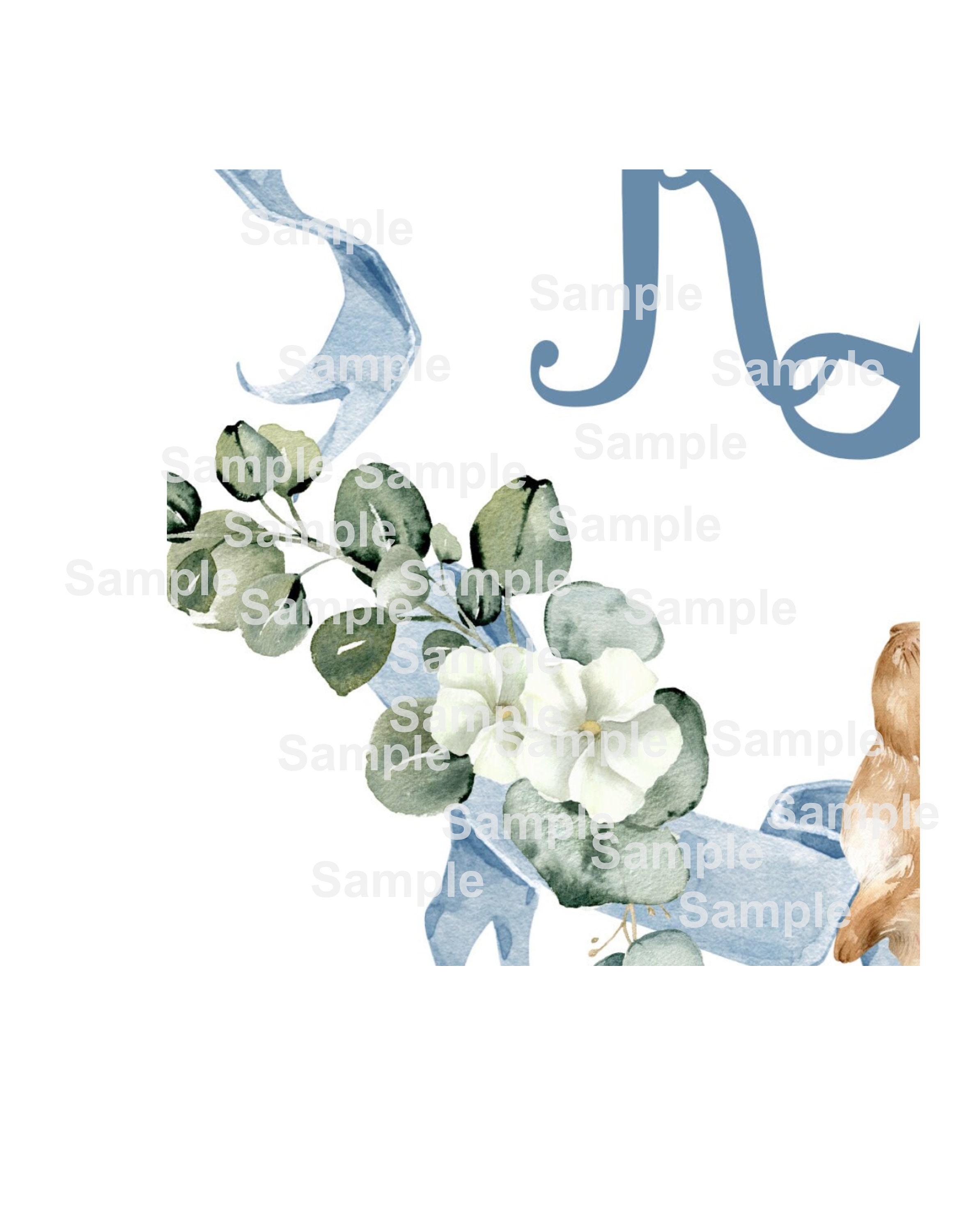 Instant Download Blue Watercolor Floral Bunny Monogram Crest - Etsy