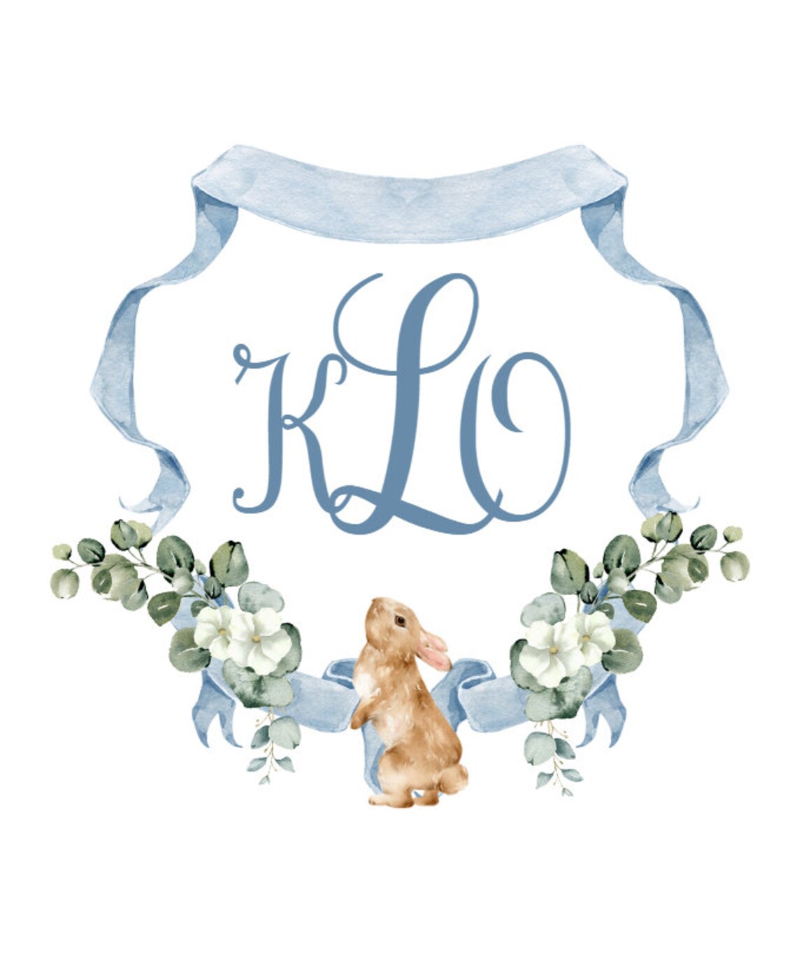 Instant Download Blue Watercolor Floral Bunny Monogram Crest - Etsy