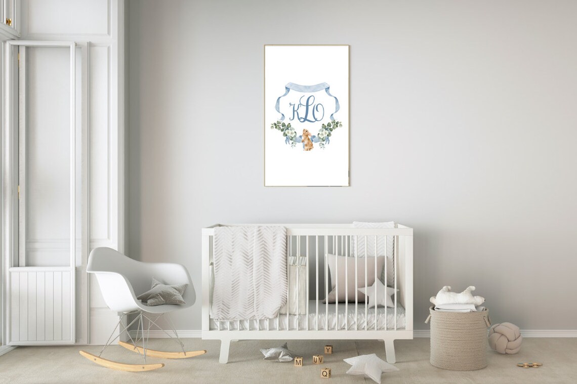 Instant Download Blue Watercolor Floral Bunny Monogram Crest - Etsy
