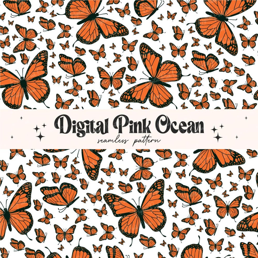 Orange Monarch Butterfly Seamless Pattern, Trendy Design (PNG Digital ...