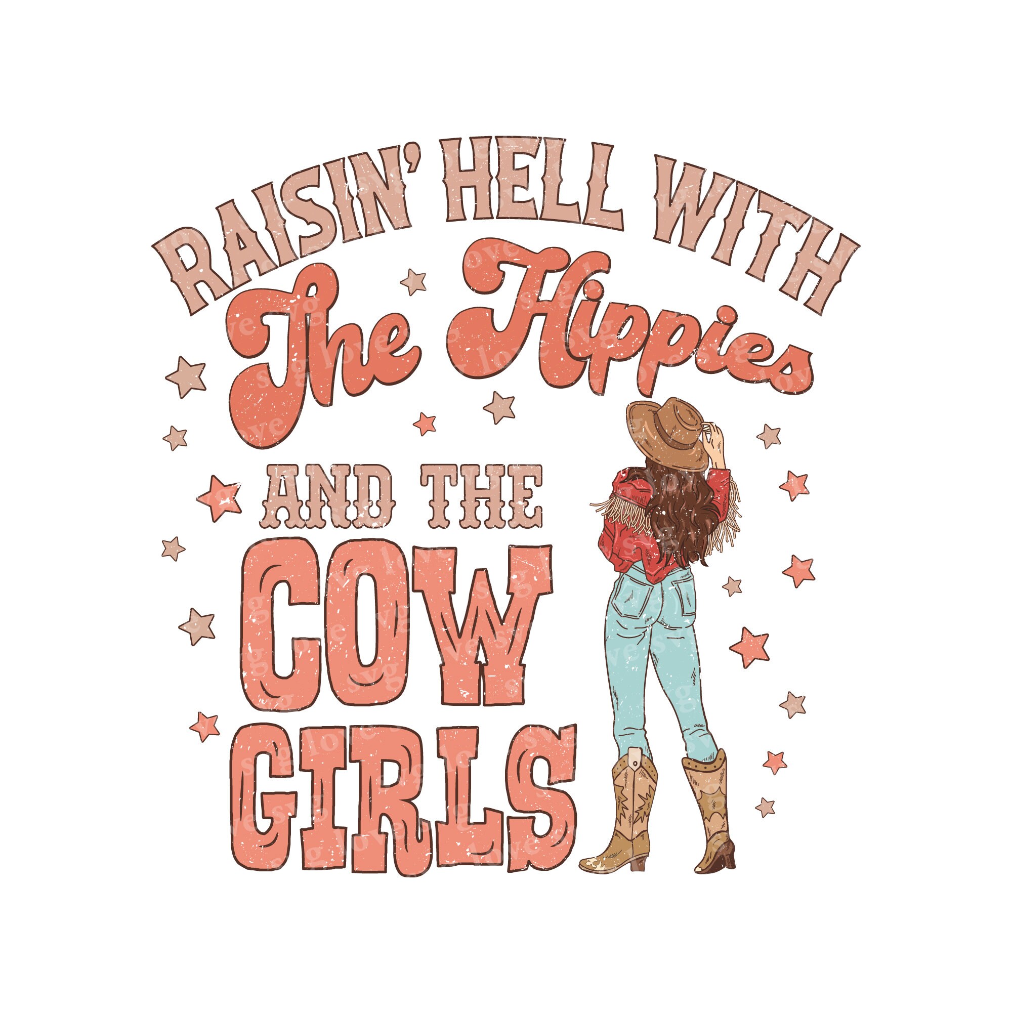 Retro Raisin Hell With the Hippies and the Cowboys PNG, Trendy Western ...