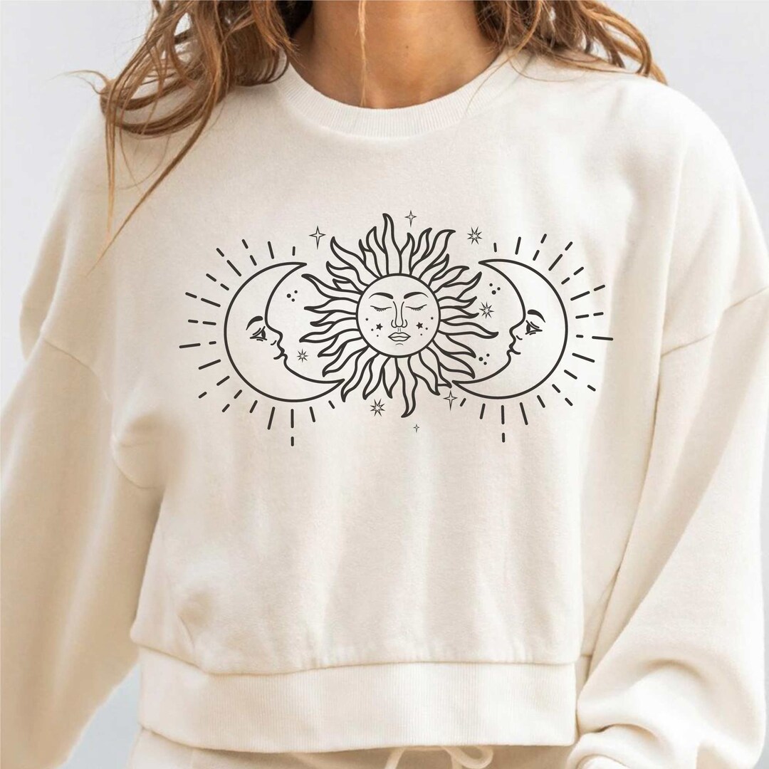 Sun and Moon Celestial SVG PNG, Mystical Crescent Design (digital ...