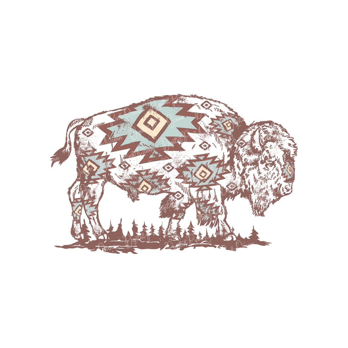 Retro Buffalo PNG, Aztec Png, Bison PNG, Western PNG, Vintage Rodeo ...