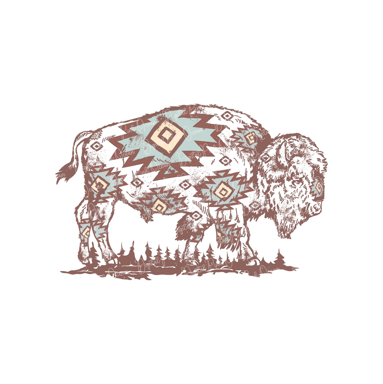 Retro Buffalo PNG, Aztec Bison Western Sublimation (digital Download ...