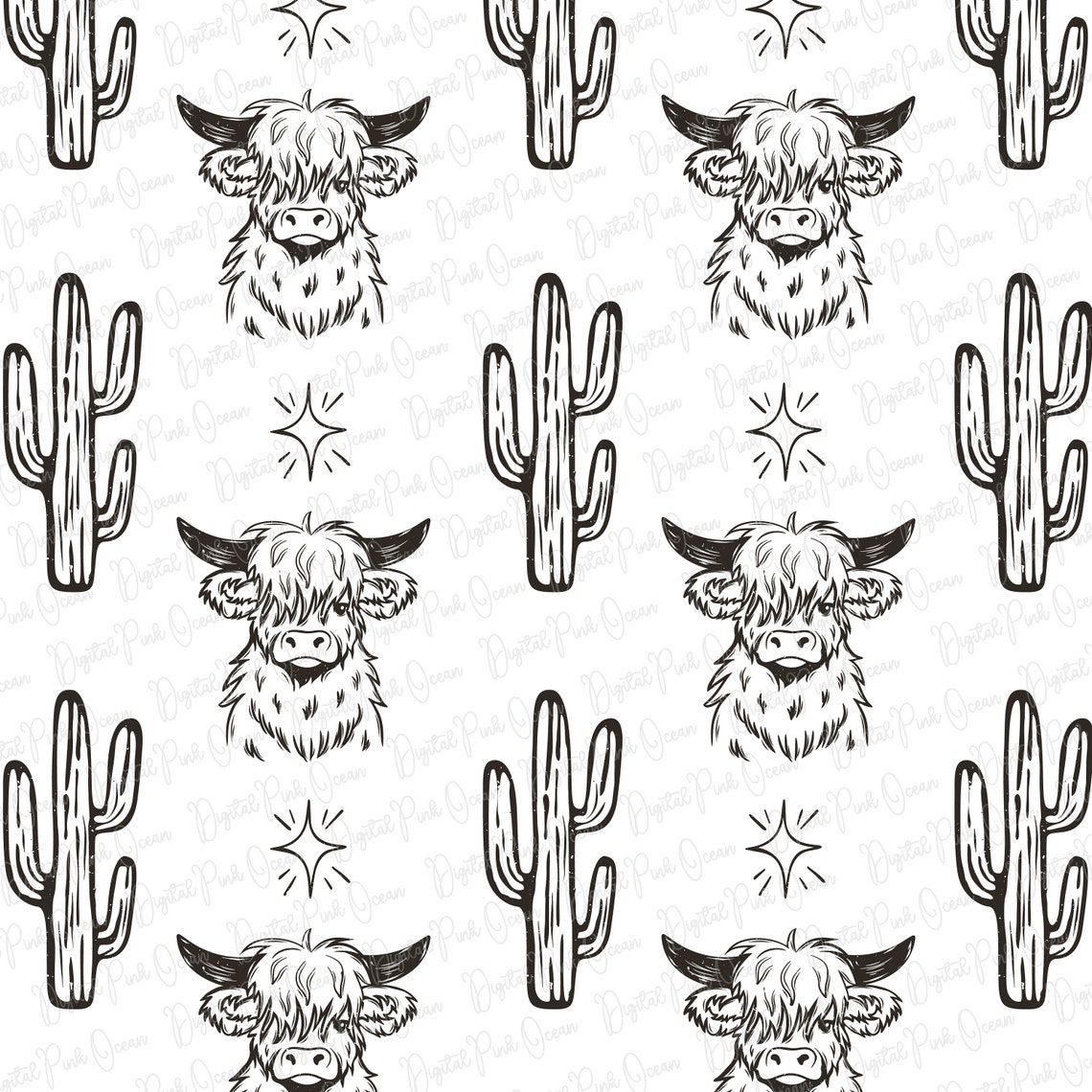Highland Cow Seamless Pattern, Cow Pattern Png, Highland Cow Pattern ...