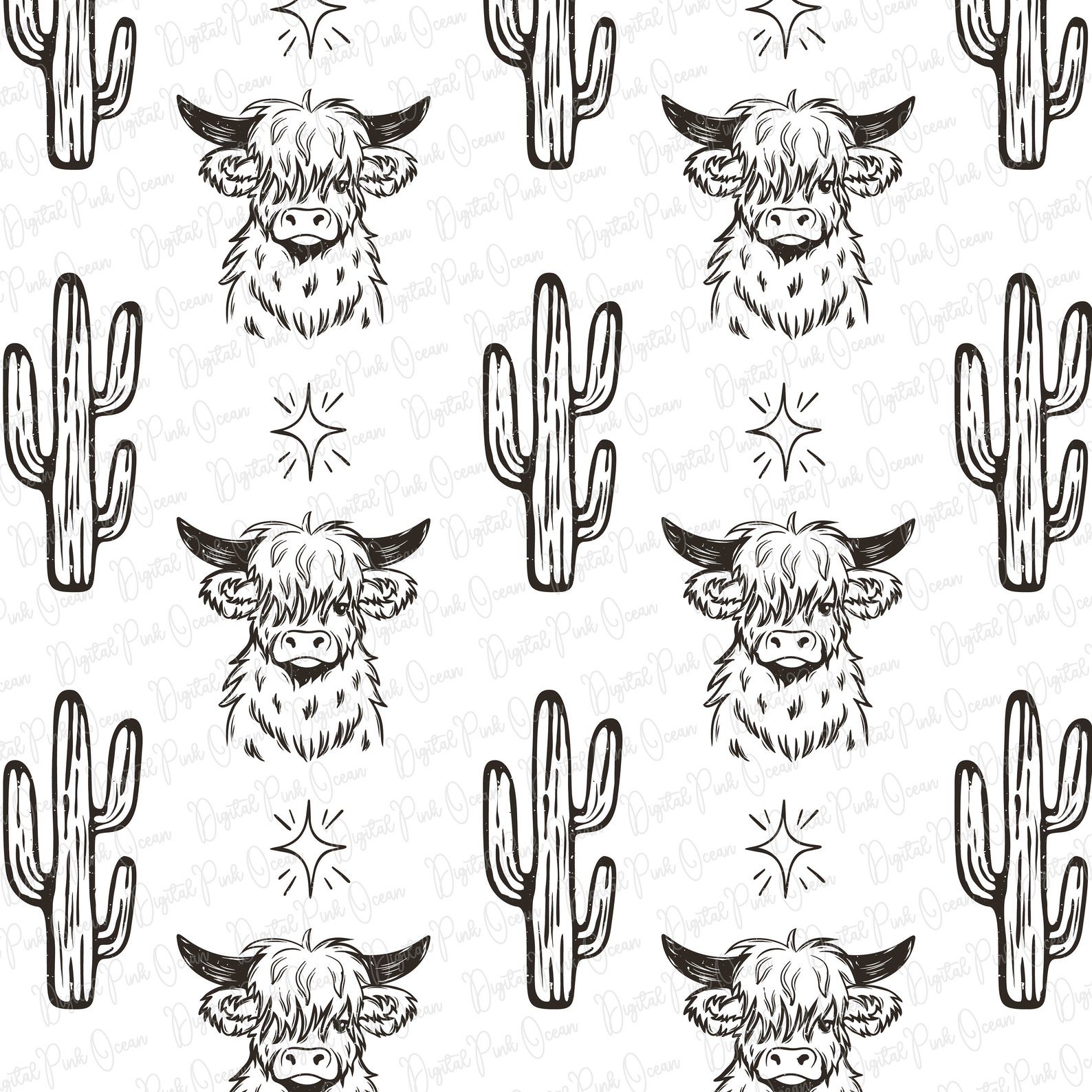 Highland Cow Seamless Pattern, Tumbler Design (PNG) - Etsy