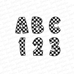 Checkered Alphabet and Numbers Svg, Checkered Letters Bundle, Racing ...