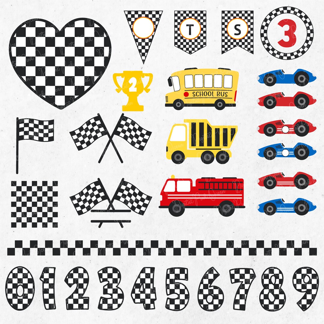 Race Track Svg Bundle, Checkered Numbers Svg, Race, Checkered Flag ...
