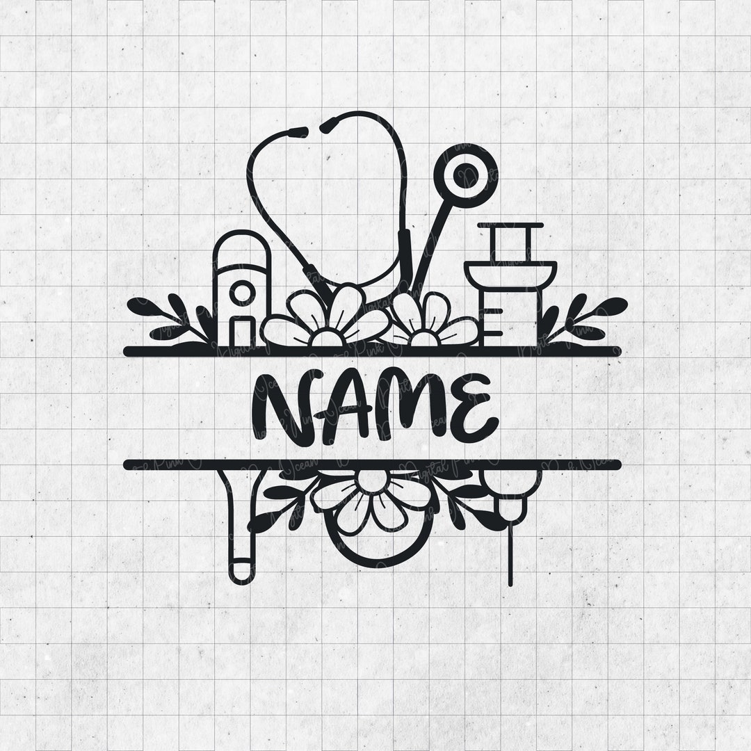 Split Nurse Floral Monogram Frame SVG PNG DXF, Nurse Svg, Monogram ...