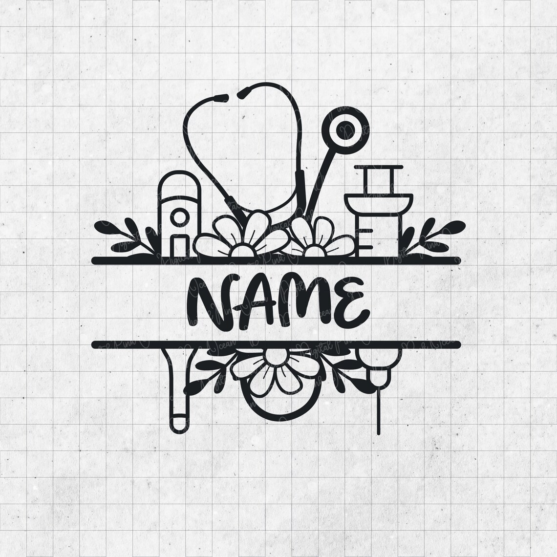 Split Nurse Floral Monogram Frame SVG PNG DXF, Nurse Svg, Monogram ...