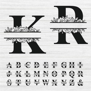 Floral Split Monogram SVG PNG DXF, Flower Monogram Svg, Floral Letter ...