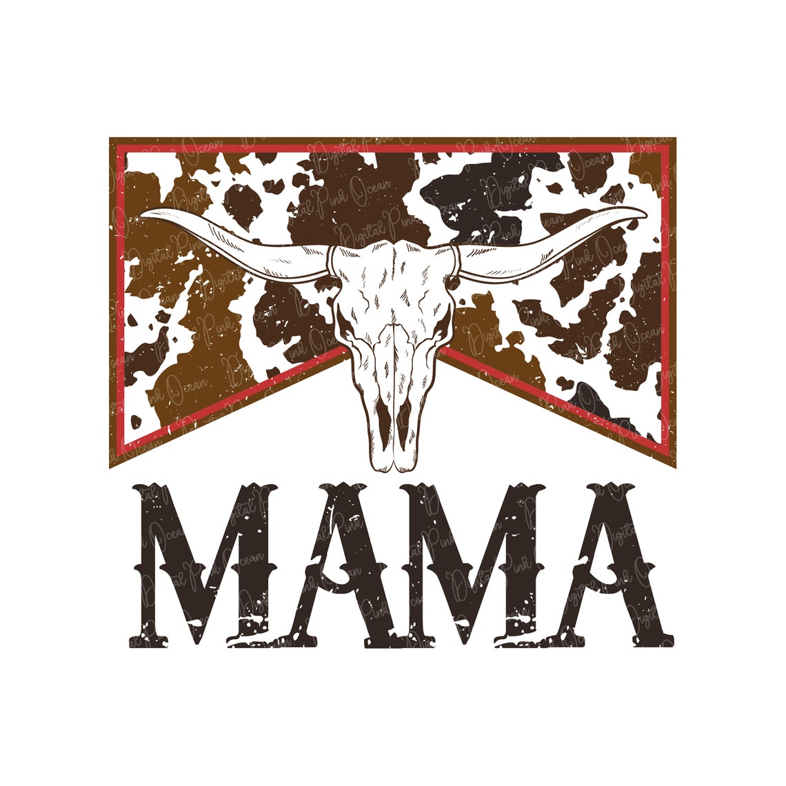 Mama Cow Print Png, Cowhide Mama Png, Western Bull Skull Png Design ...