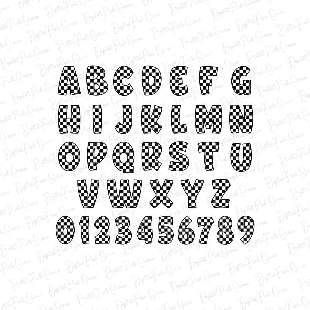 Checkered Alphabet and Numbers Svg, Checkered Letters Bundle, Racing ...