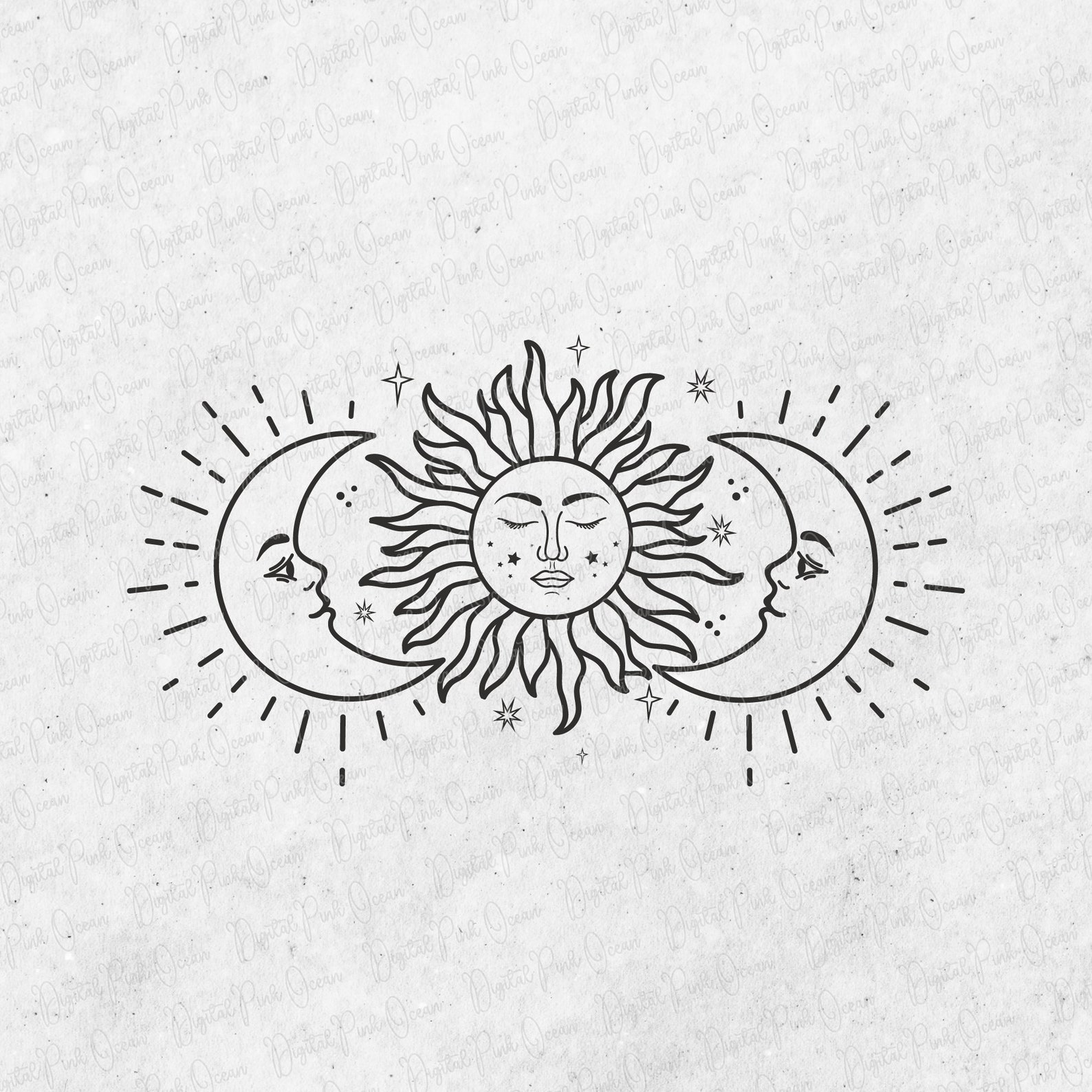 Sun and Moon Celestial SVG PNG, Mystical Crescent Design (digital ...