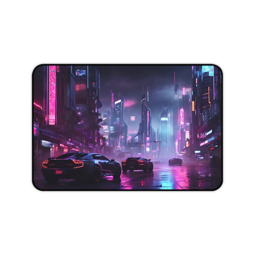 Cyberpunk Future City Desk Mat, Futuristic City, Neon Lights Mouse Pad ...