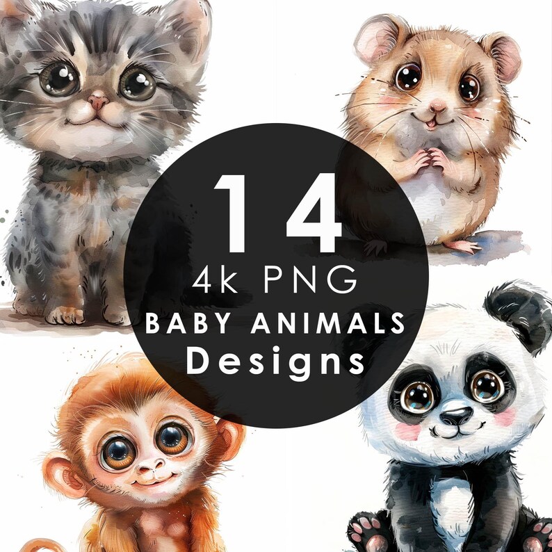 14 Cute and Beautiful Watercolor Baby Animals Clipart Bundle Decor ...