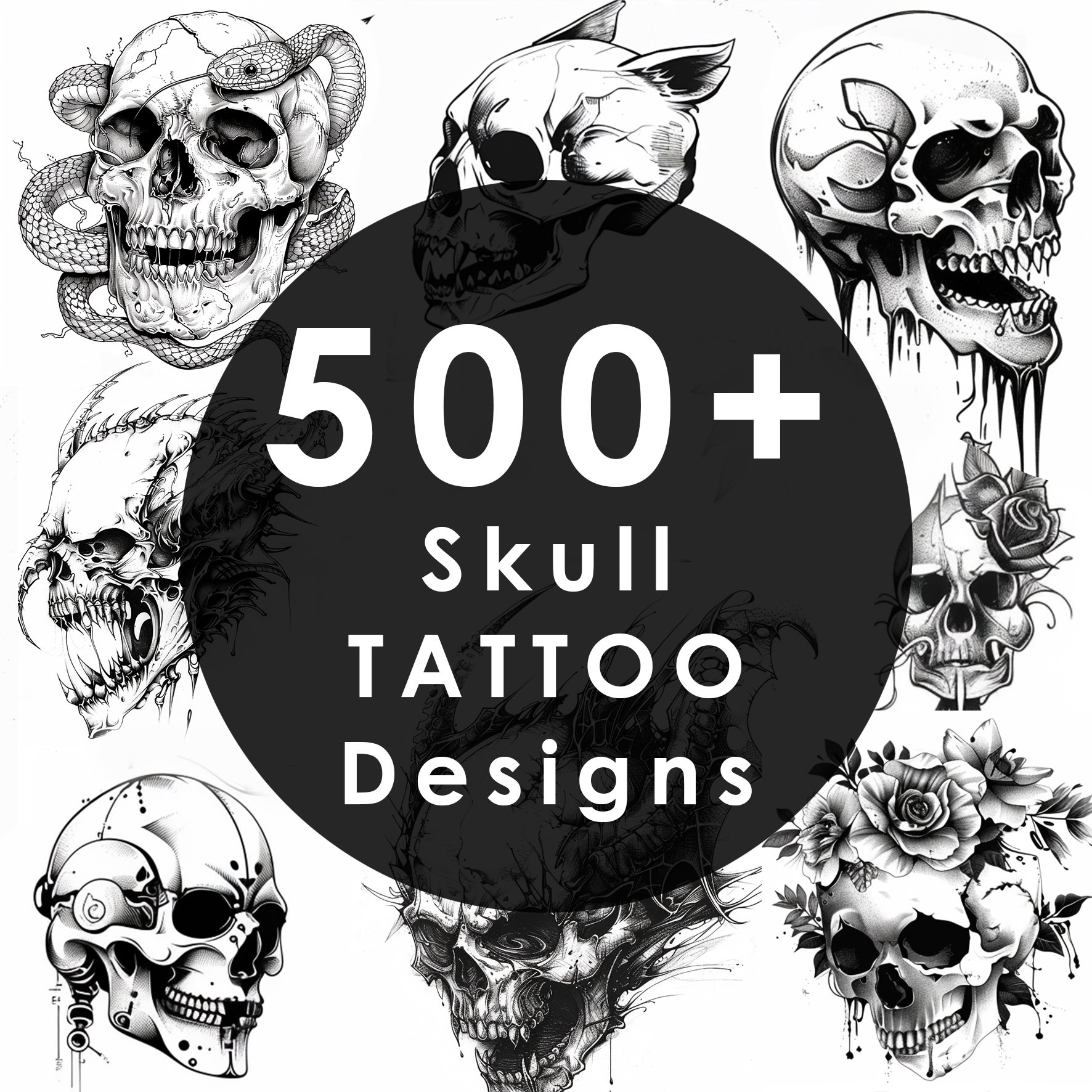 500+ Skull Tattoo Designs Roses Snakes Spiders Aliens Dragons High ...