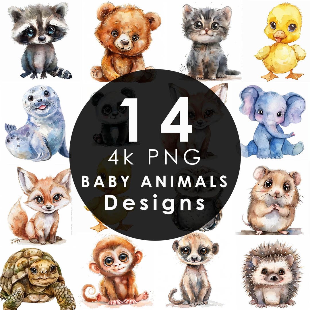 14 Cute and Beautiful Watercolor Baby Animals Clipart Bundle Decor ...