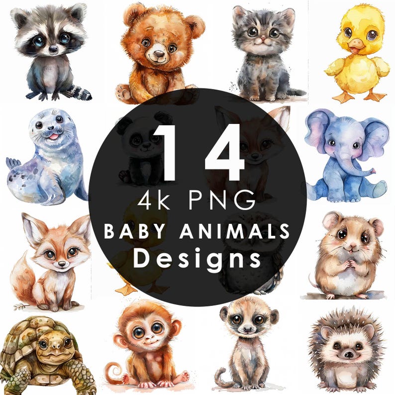 14 Cute and Beautiful Watercolor Baby Animals Clipart Bundle Decor ...