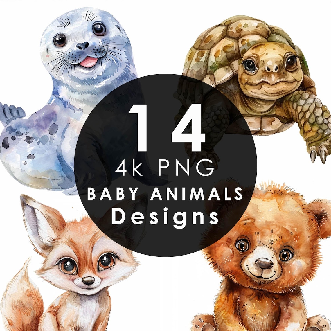 14 Cute and Beautiful Watercolor Baby Animals Clipart Bundle Decor ...