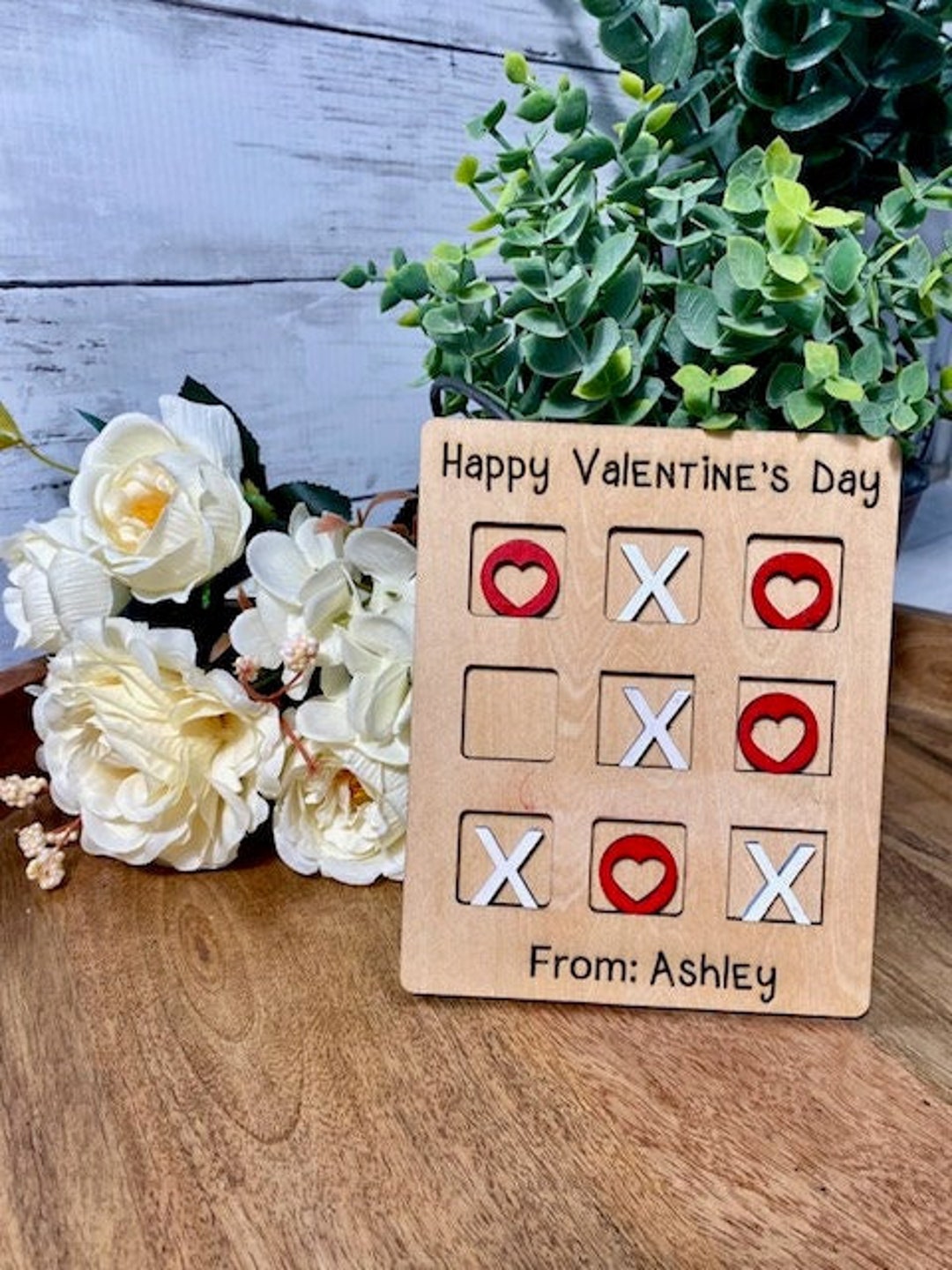 Personalized Valentine's Day Tic Tac Toe Set Custom Engraved Wooden ...