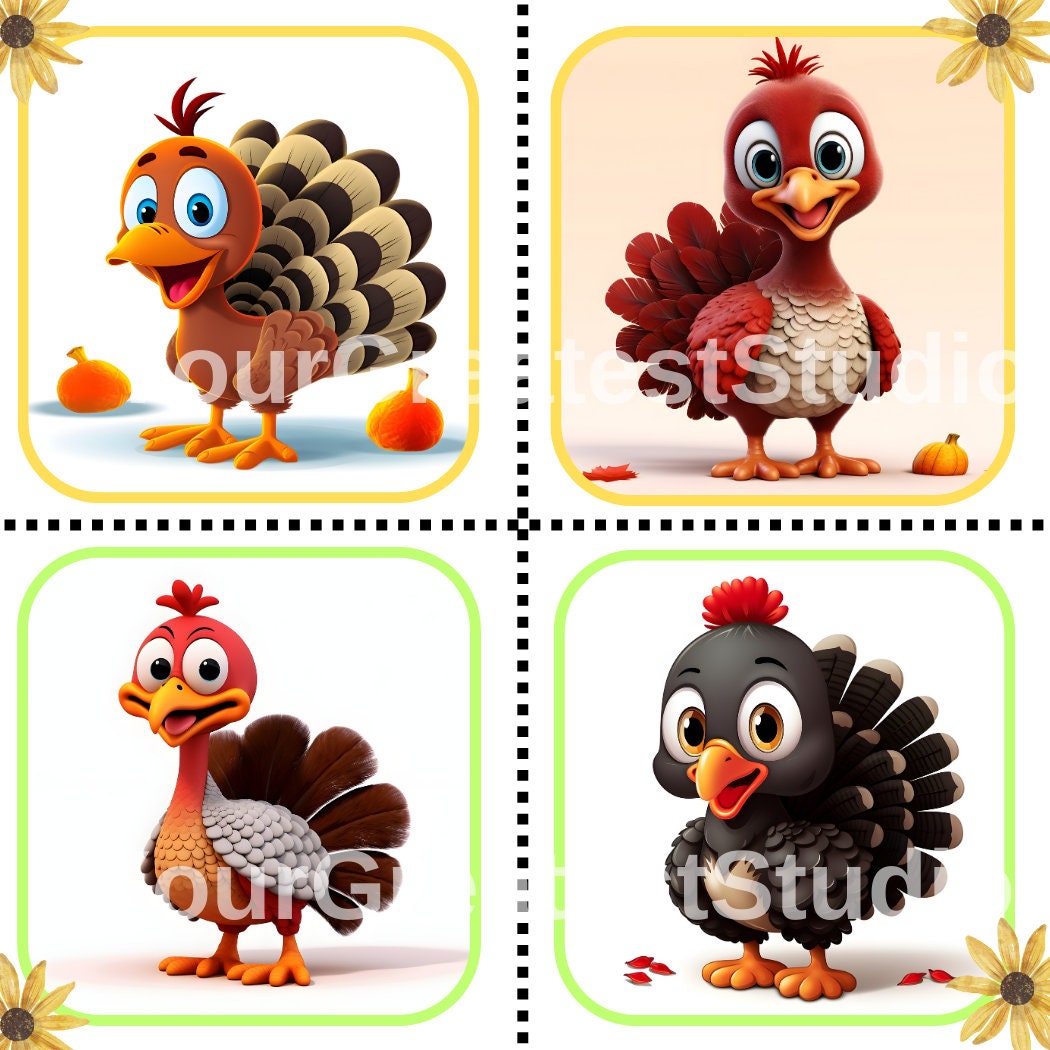 10 Baby Turkey Clipart, Cute Animal Clipart, Watercolor Turkey ...