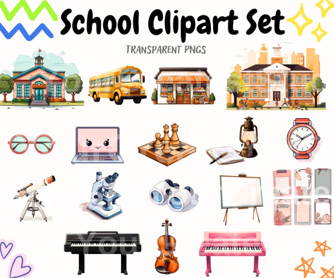 100 School Supplies Clipart Pngs Back to School Clipart - Etsy