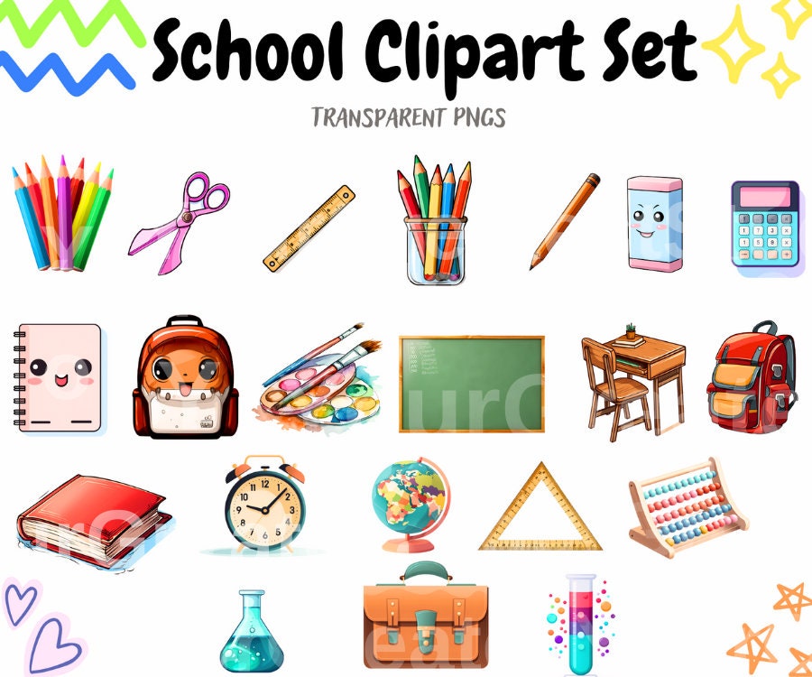 100 School Supplies Clipart Pngs Back to School Clipart - Etsy