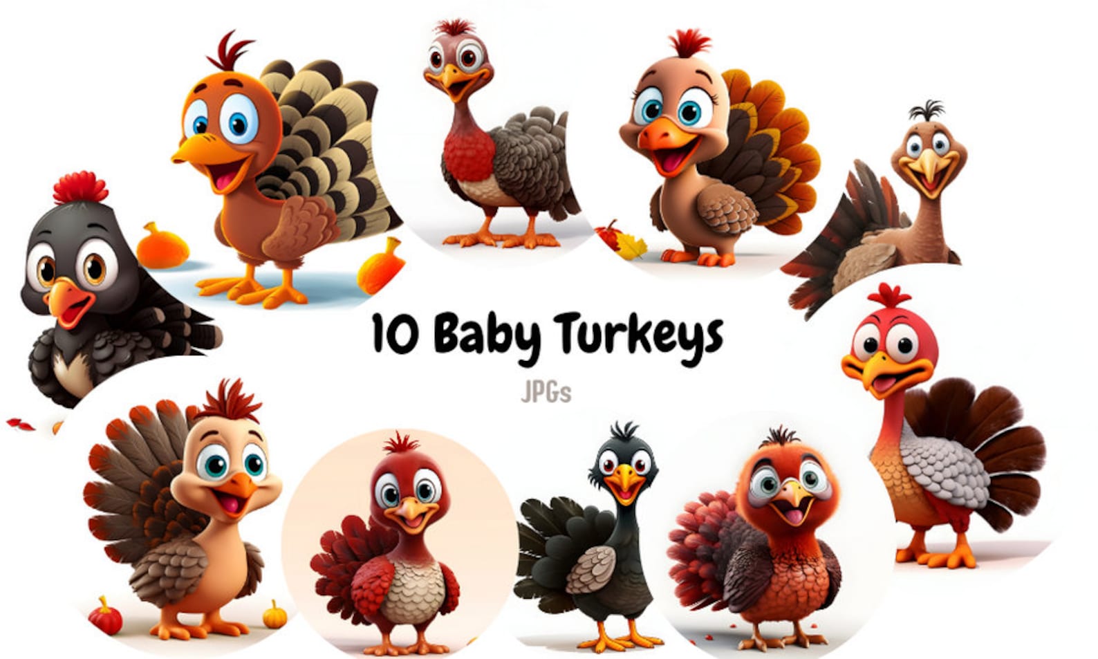 10 Baby Turkey Clipart, Cute Animal Clipart, Watercolor Turkey ...