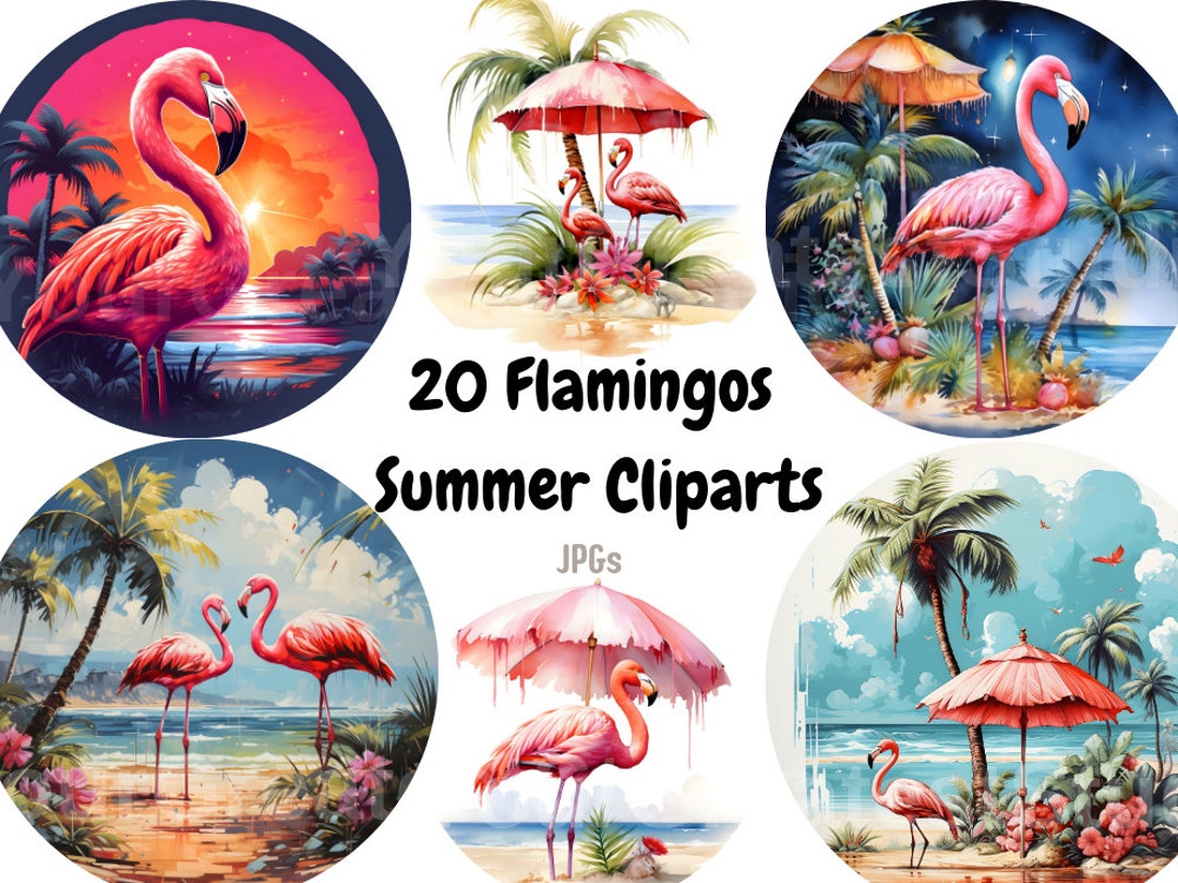 20 Flamingo Summer Clipart, Clipart, Flamingo Watercolor, Animal ...