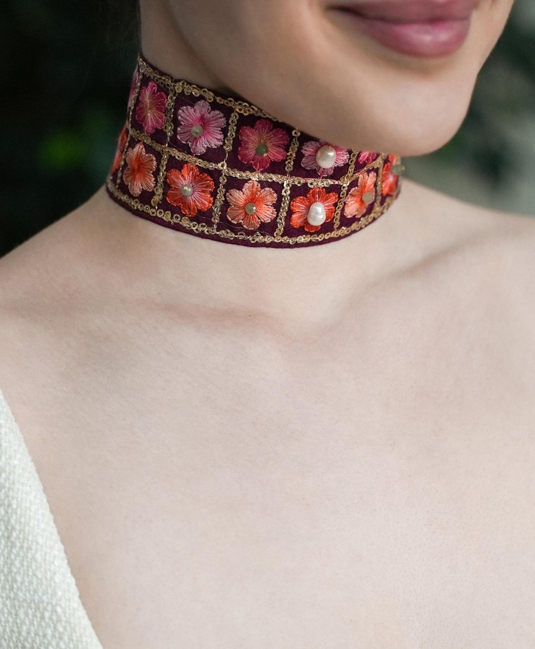 Anastasia Choker • Extra Wide Gemstone Beaded & Embroidered Choker - Etsy